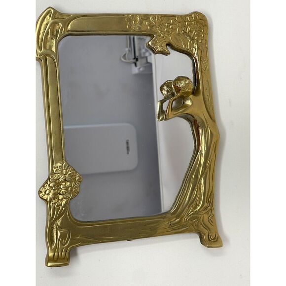 Accessories | Vtg Art Deco Nouveau Mirror Solid Brass Vanity Table Top ...